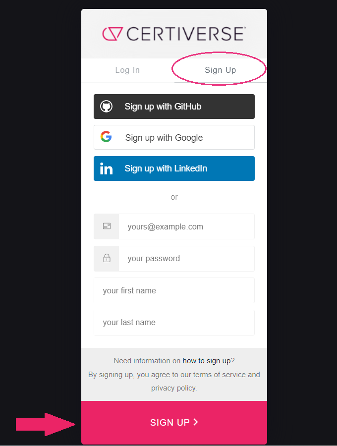 Signing Up with Certiverse